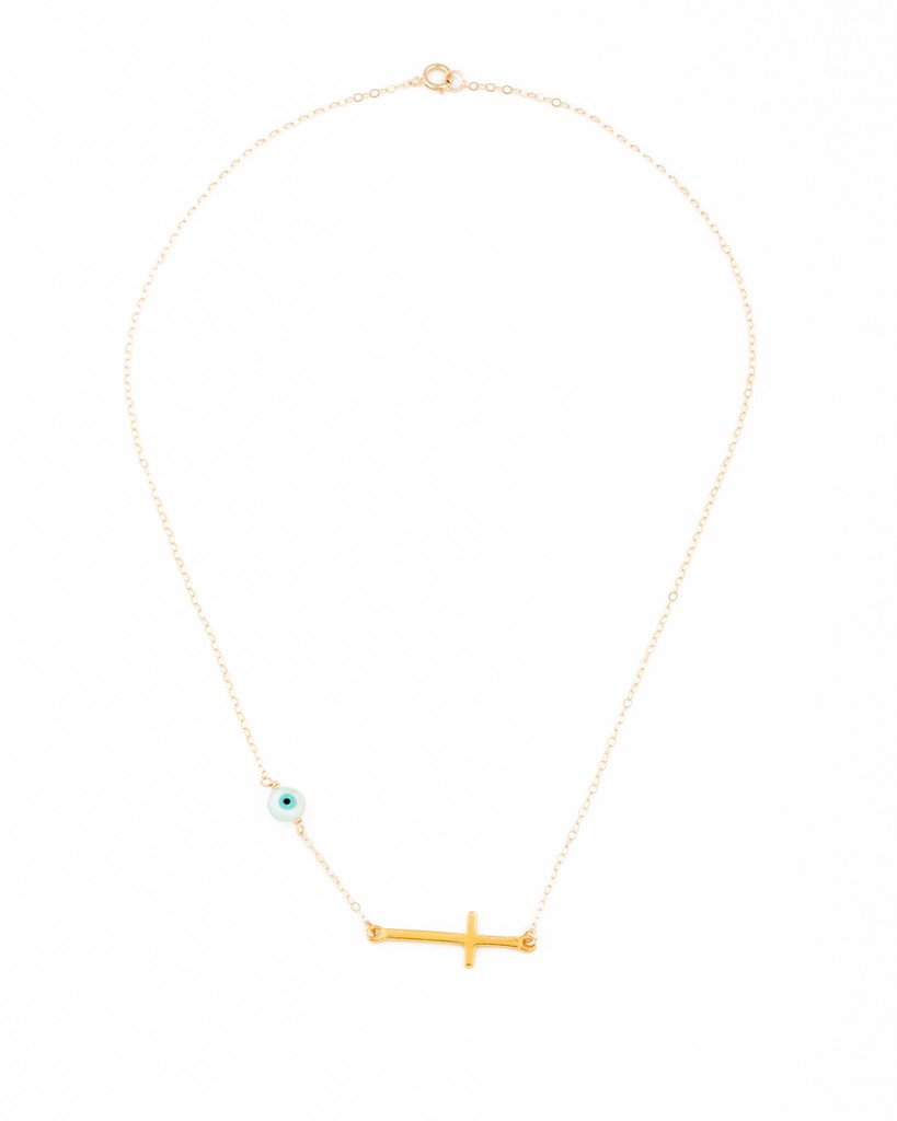 Cross Evil Eye Necklace • Sideways Cross Necklace