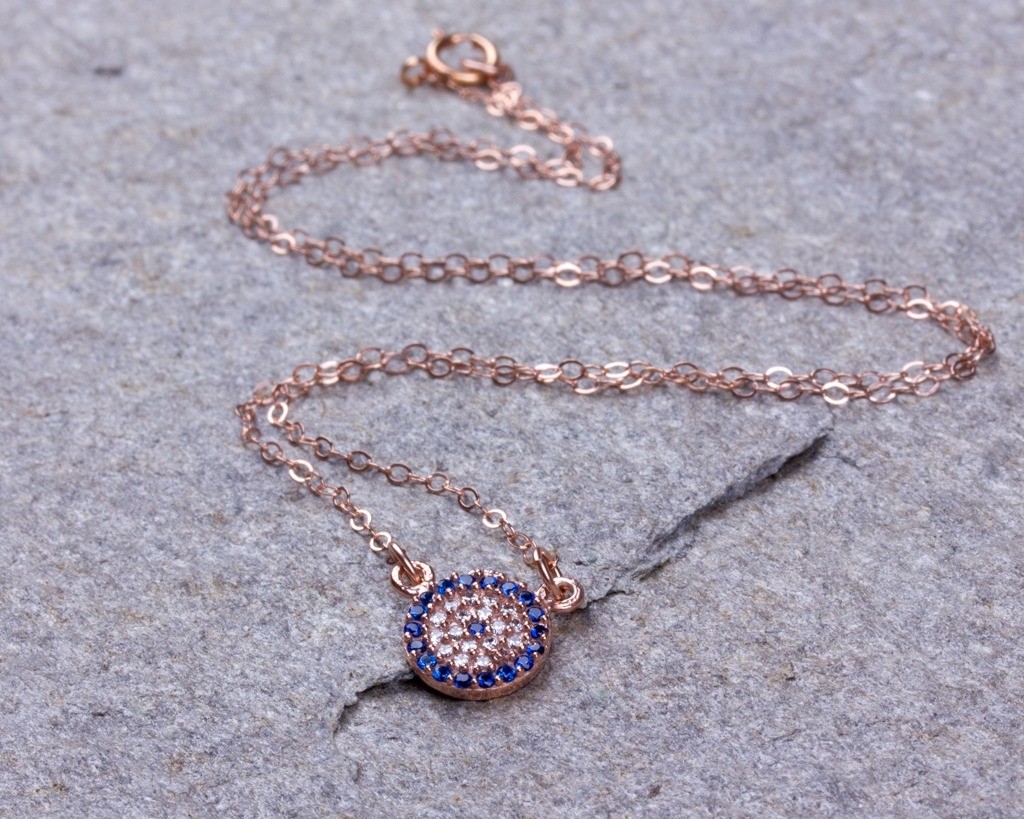 Rose Gold Evil Eye Necklace Tiny Evil Eye Necklace