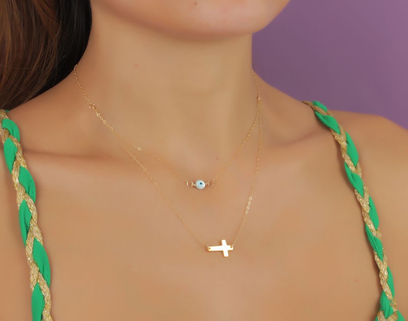 Evil Eye Cross Necklace / Layered Necklace | Hecate