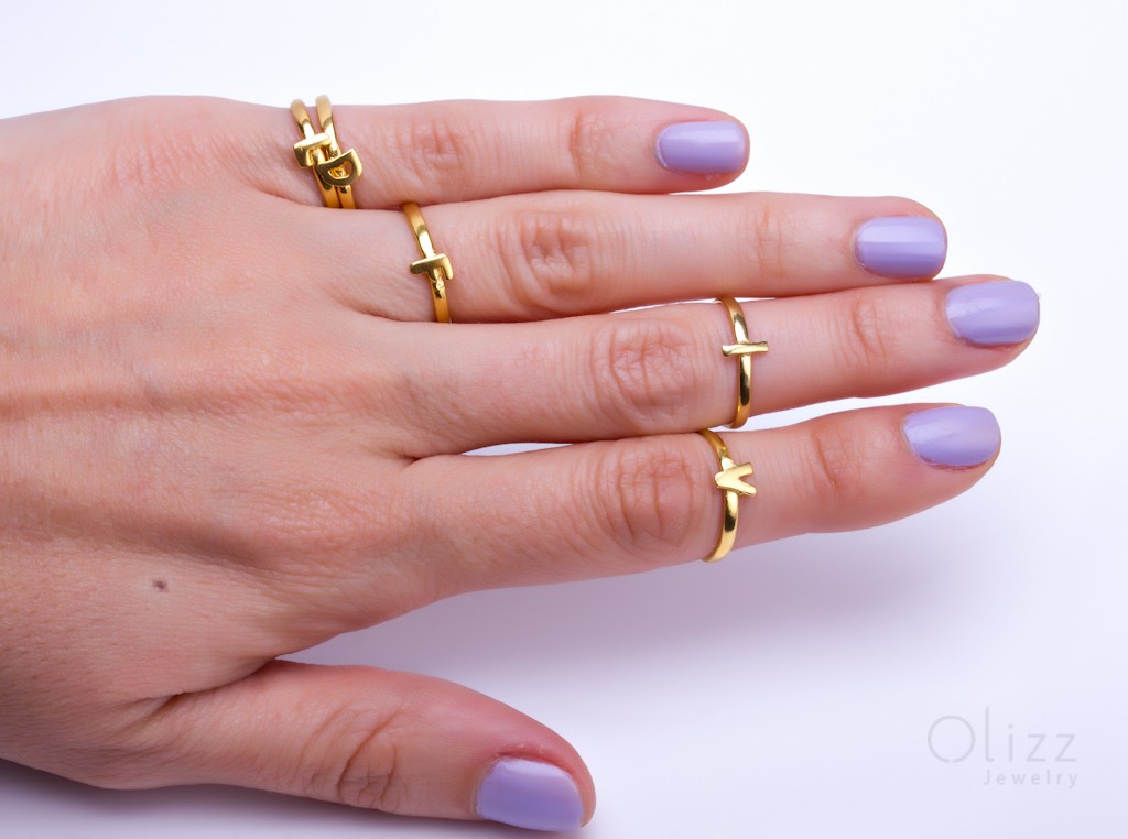 Personalized Gold Ring / Gold Letter Ring | Alpha Omega