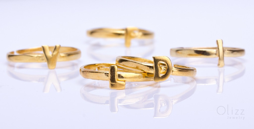 Personalized Gold Ring / Gold Letter Ring | Alpha Omega