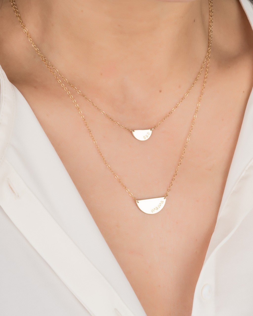 Engraved Moon Necklace, Custom Personalized Mom Necklace